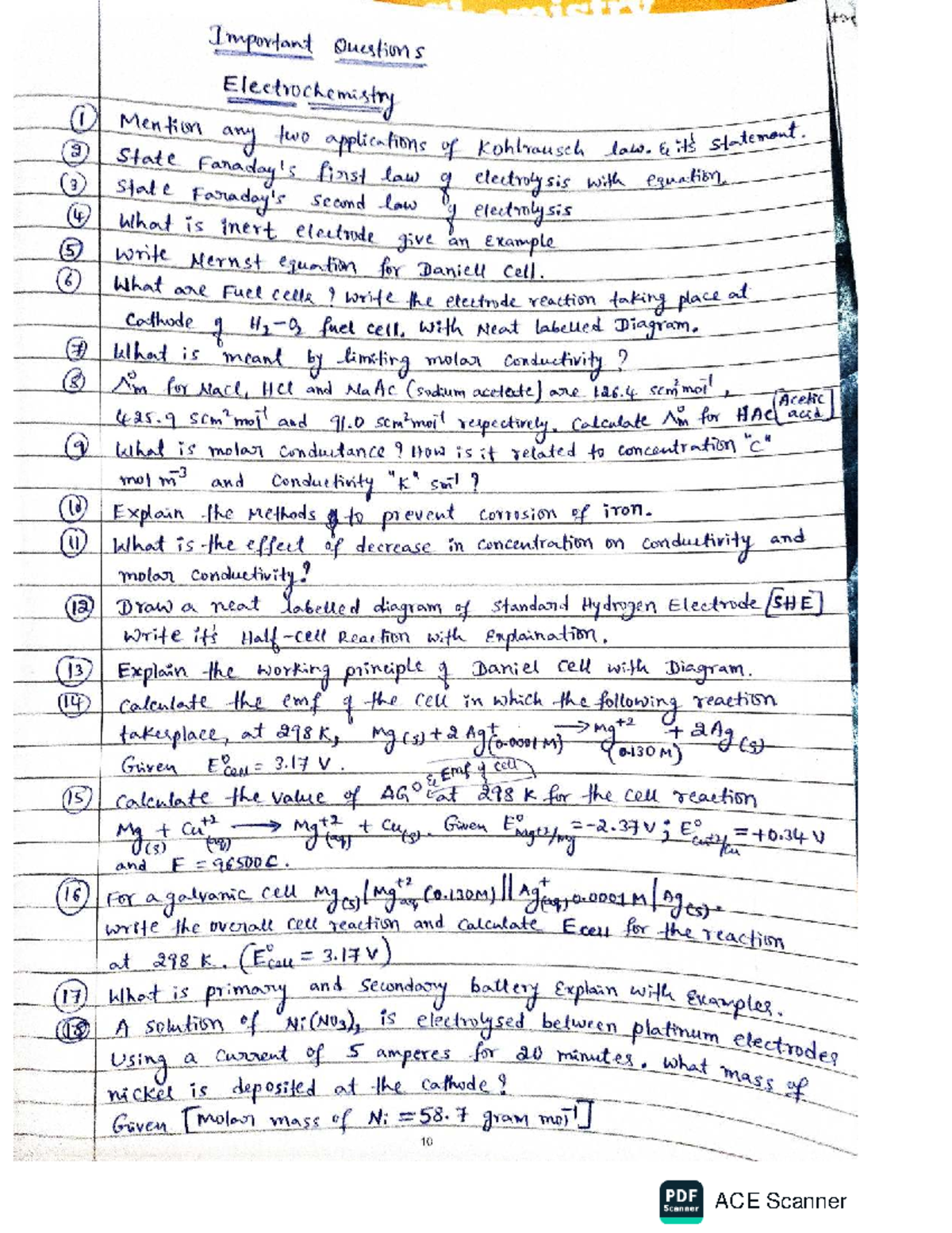 Electrochemistry Important Questions - Course Code: 1 2 - Studocu