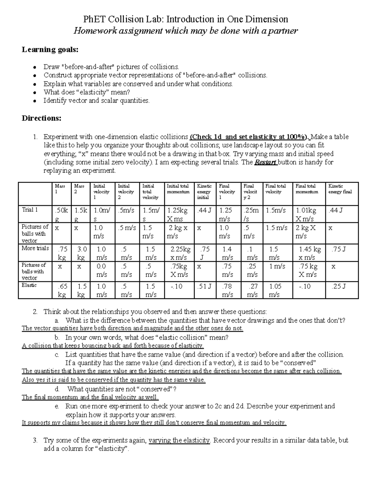 Copy of Student directions Collisions Lab1 - PhET Collision Lab ...