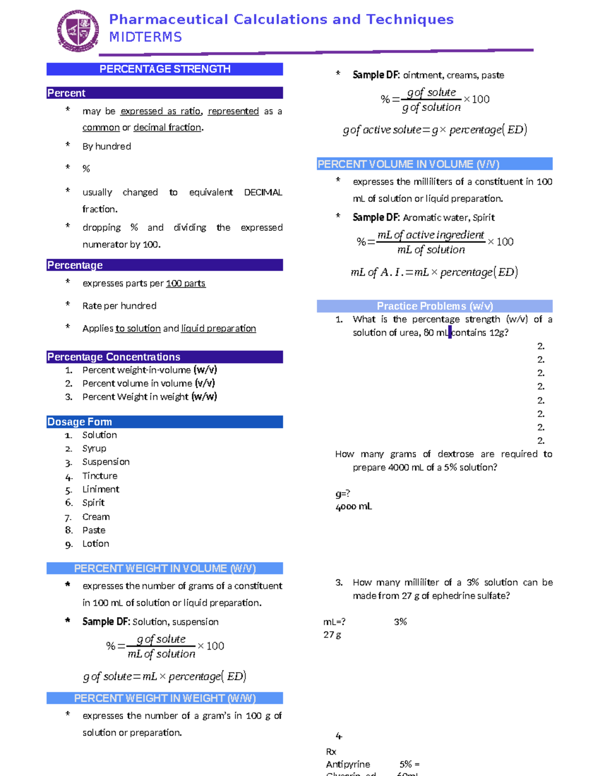 PHCL Midterms - Lecture Notes - MIDTERMS PERCENTAGE STRENGTH Percent ...