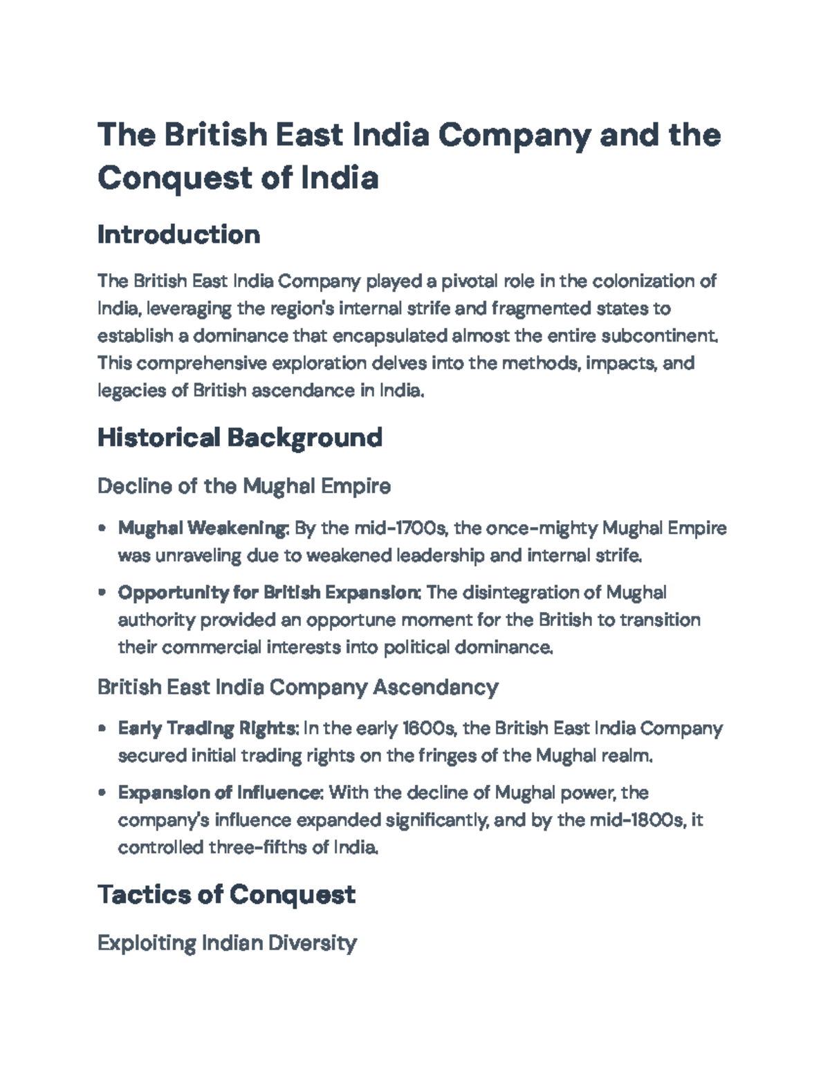 British East India Company: Conquest, Impact & Legacy in India - Studocu