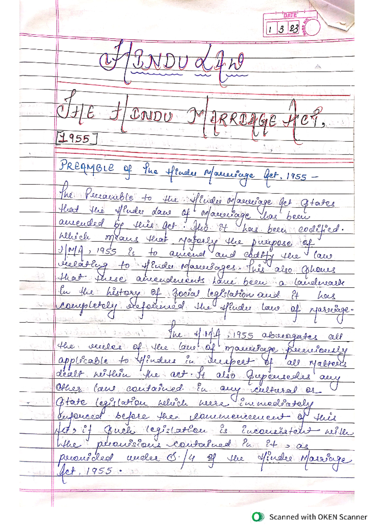 Hindu Law Handwritten Notes for Exam Preparation - Studocu