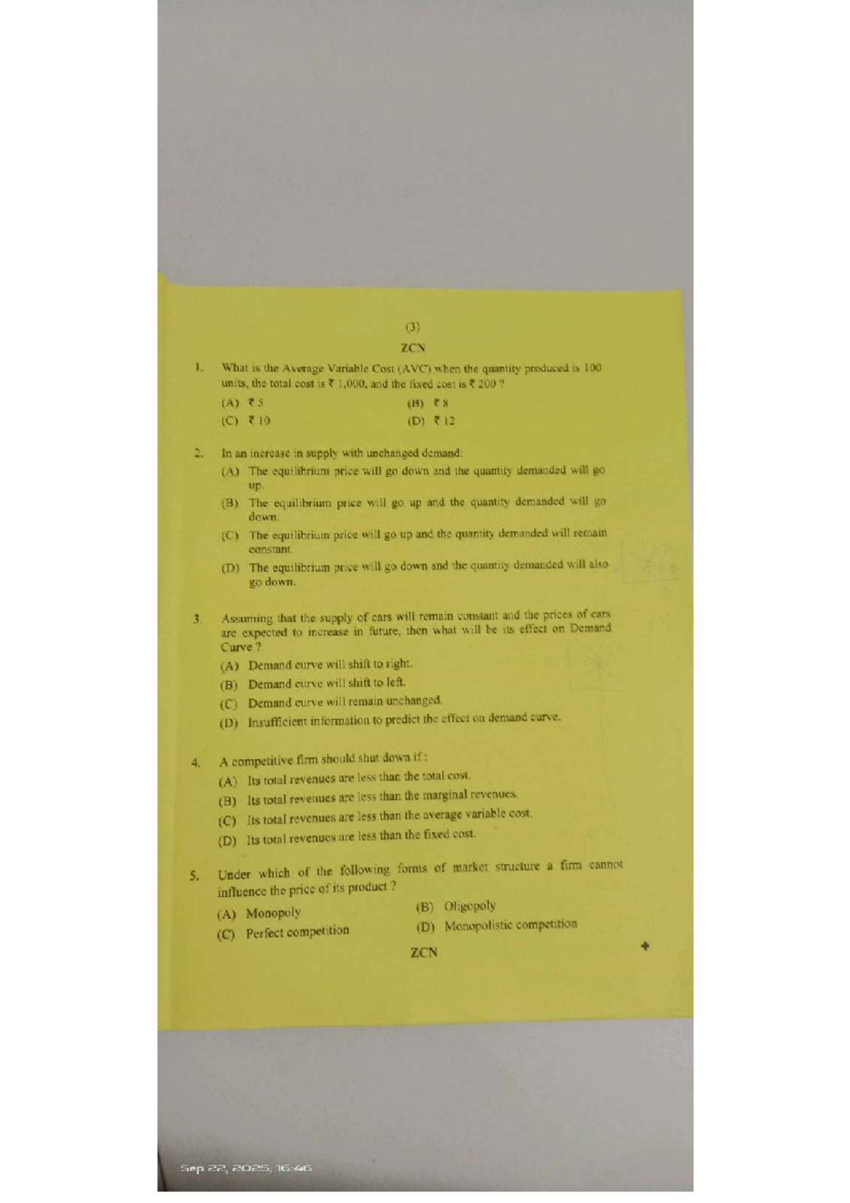 Economic CA Foundation Jan Attempt Paper 2026 (ZCN) - Studocu