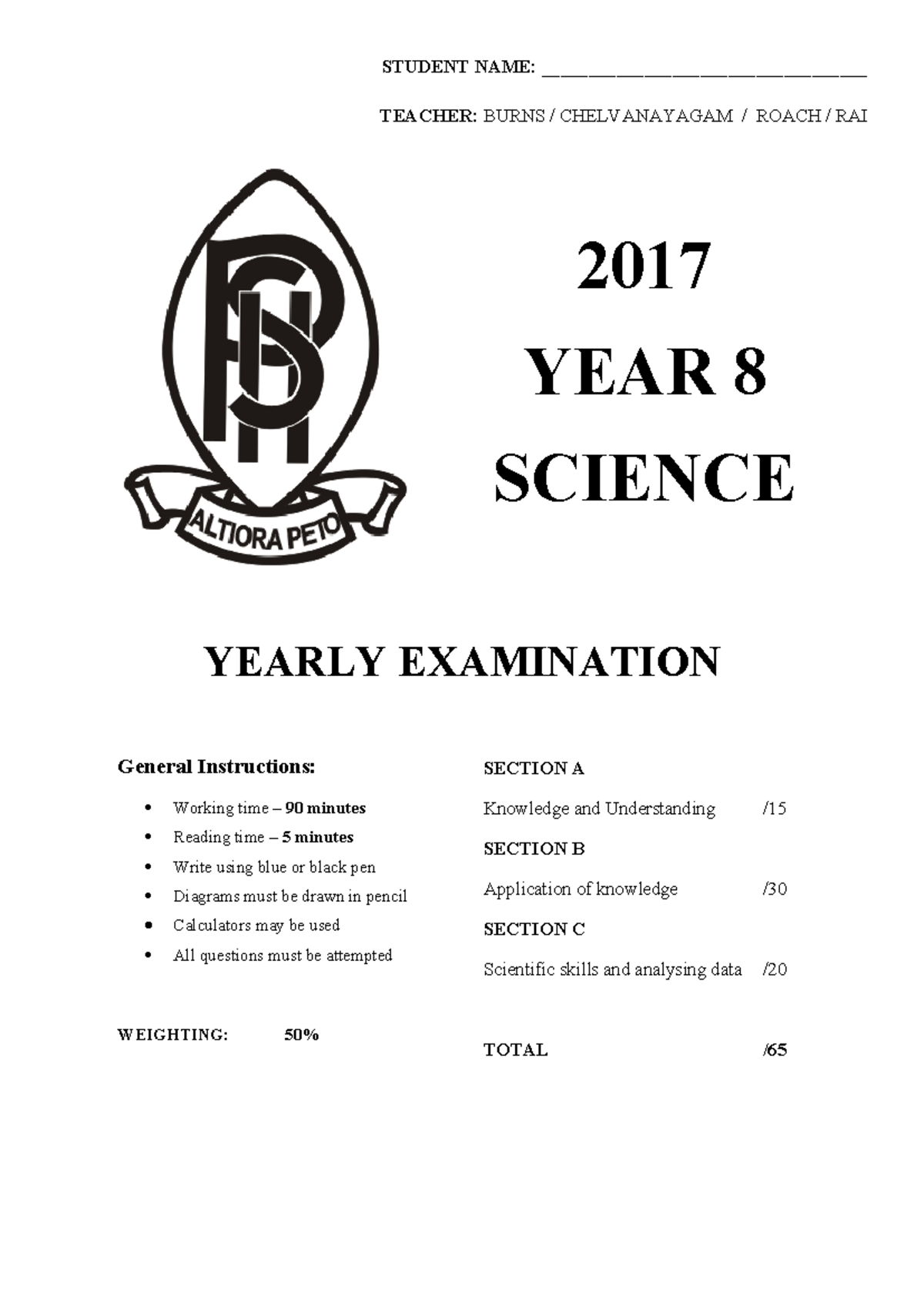 2017 YEAR 8 SCIENCE YEARLY EXAMINATION - STUDY GUIDE - Studocu