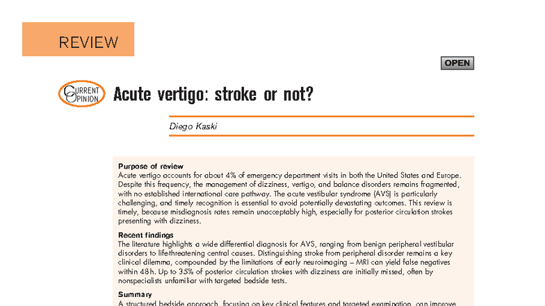 CE: WCO390105 Acute Vertigo: Stroke Diagnosis and Management Review ...
