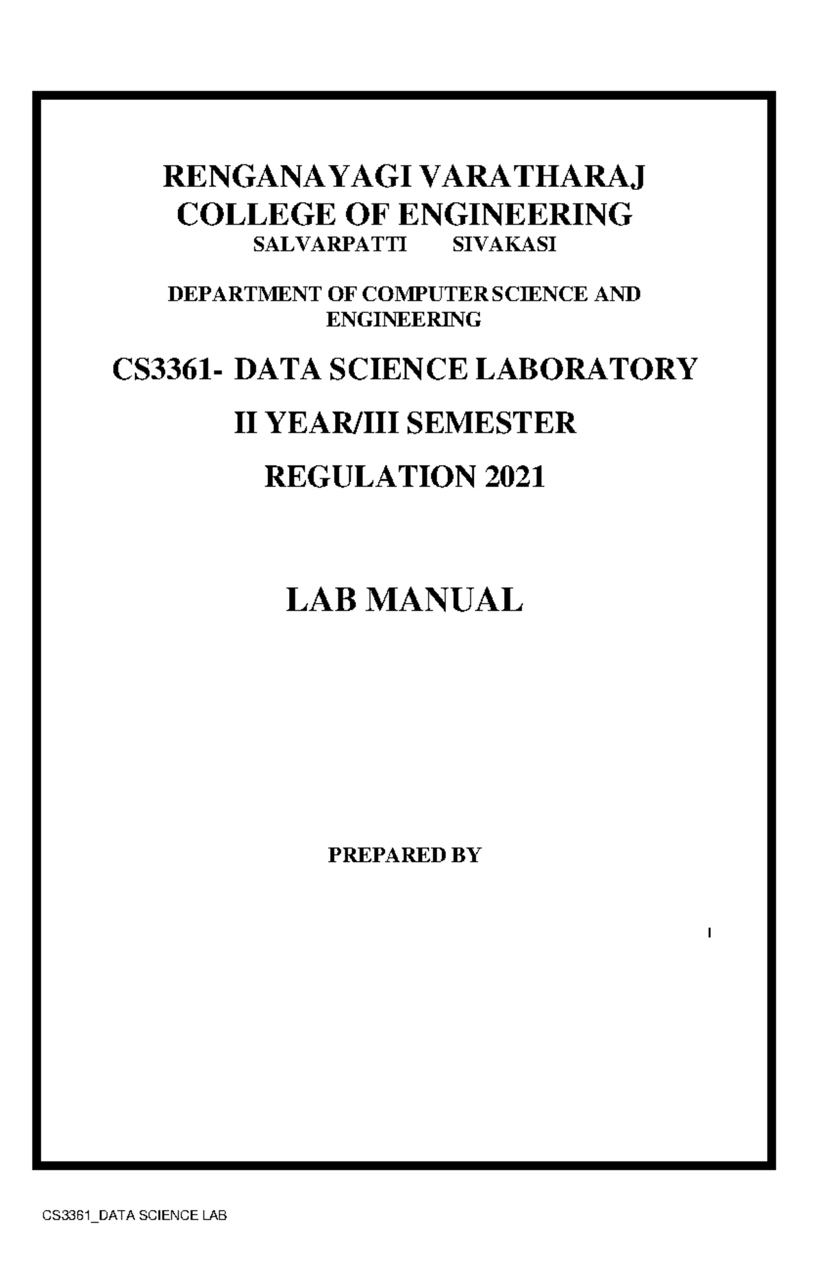 II CSE CS3361 Data Science Lab Manual - 2nd Semester - Studocu