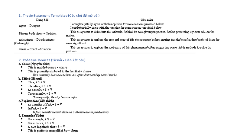 Writing Task 2 - Connectors & Thesis Statement Templates - Studocu