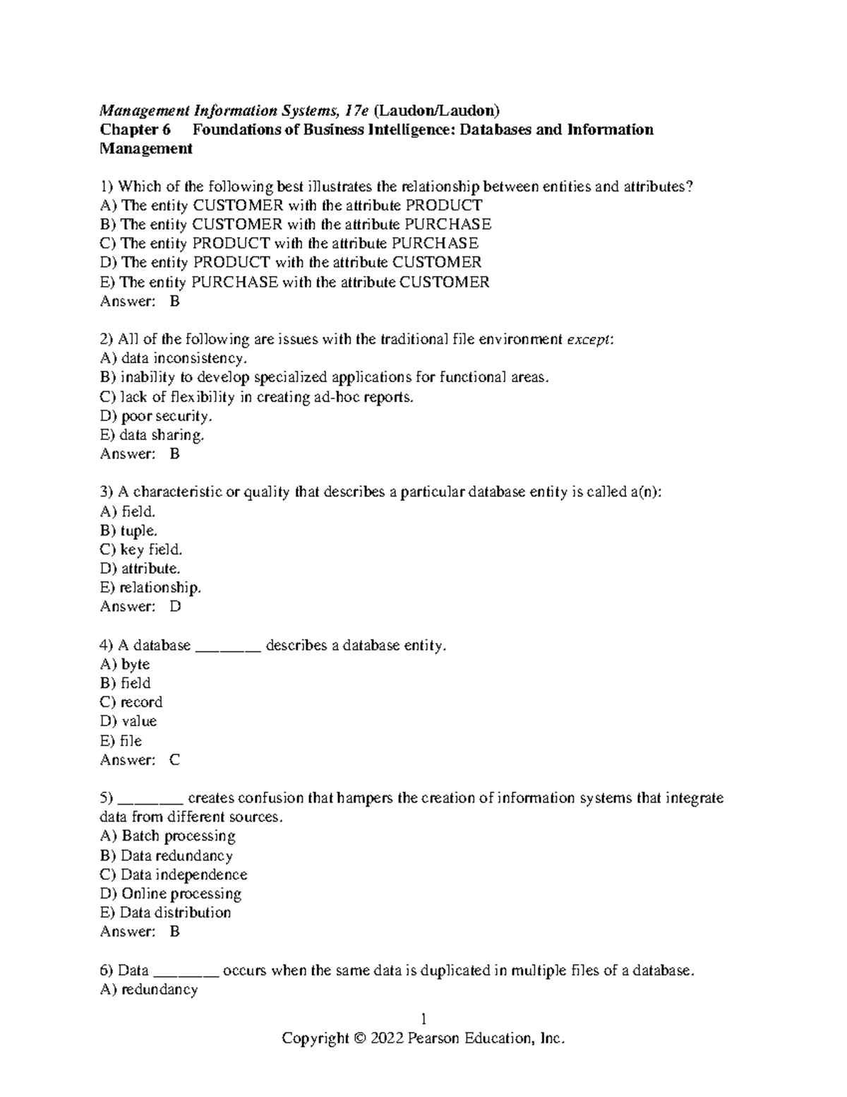 Chapter 6 MCQs & True/False Questions - Business Intelligence Foundations - Studocu