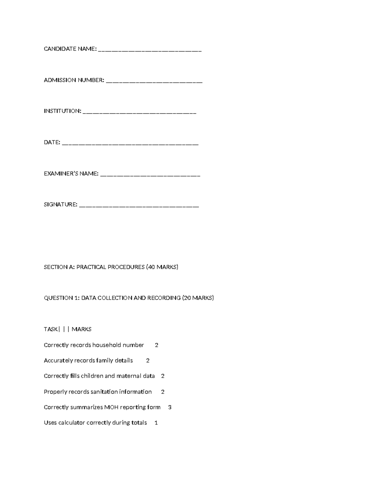 Practical Procedures Assessment Checklist for Community Health ...