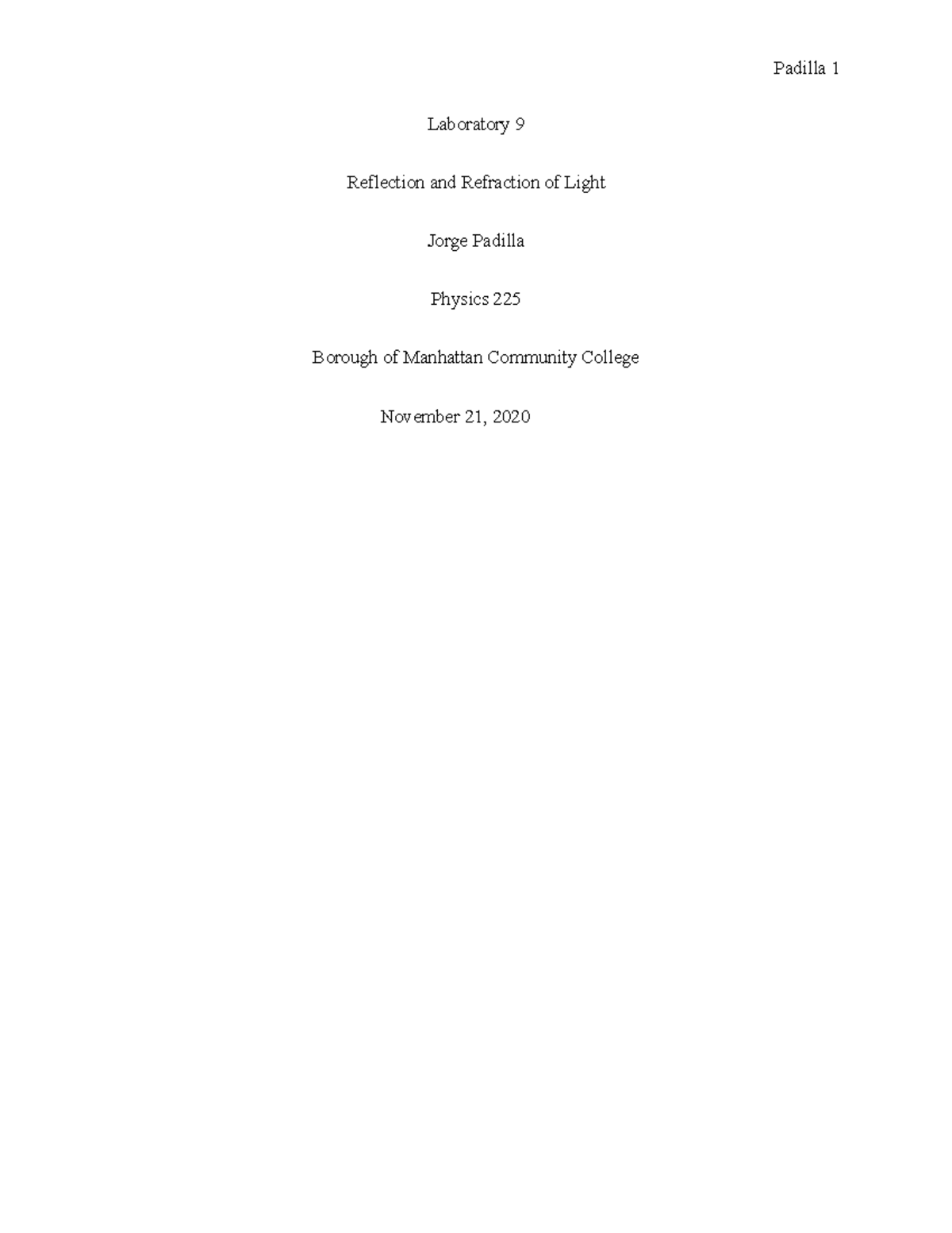 Spherical Mirrors and Lenses Laboratory 10 - Laboratory 9 Reflection ...