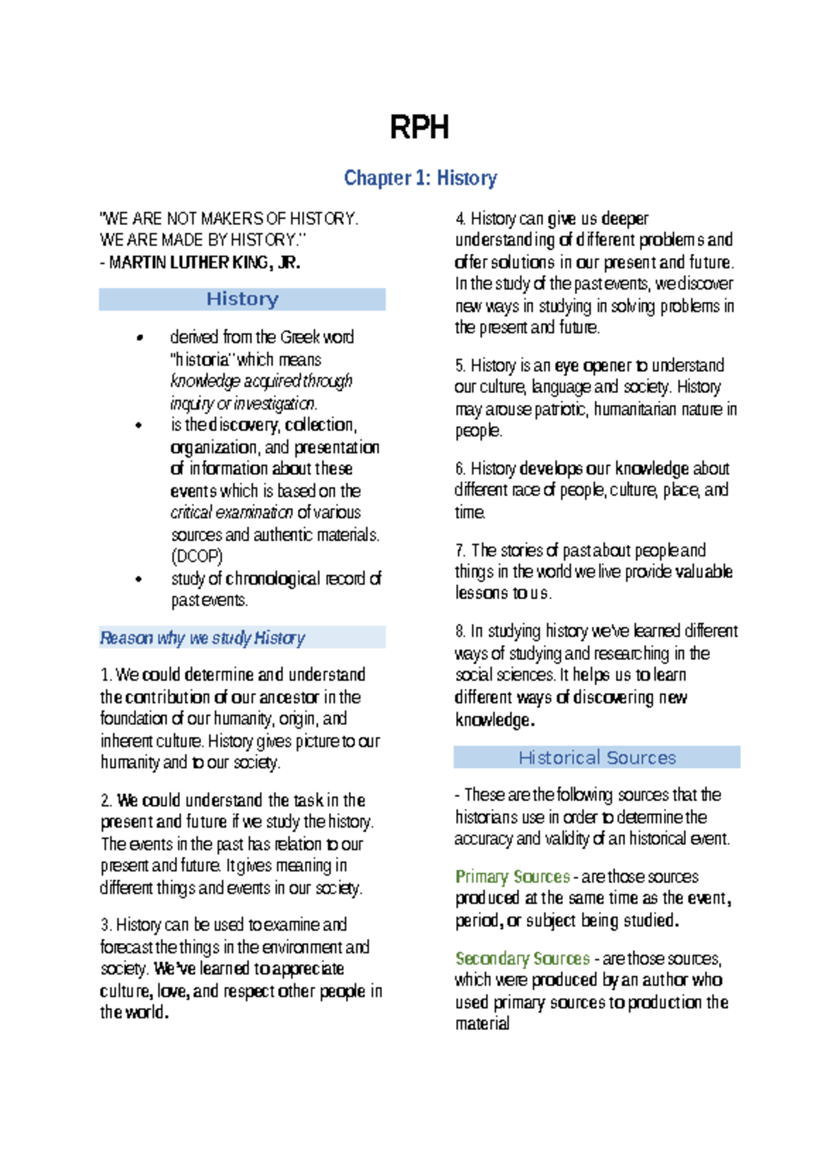 RPH revs - Enjoy reading! - RPH Chapter 1: History “WE ARE NOT MAKERS ...