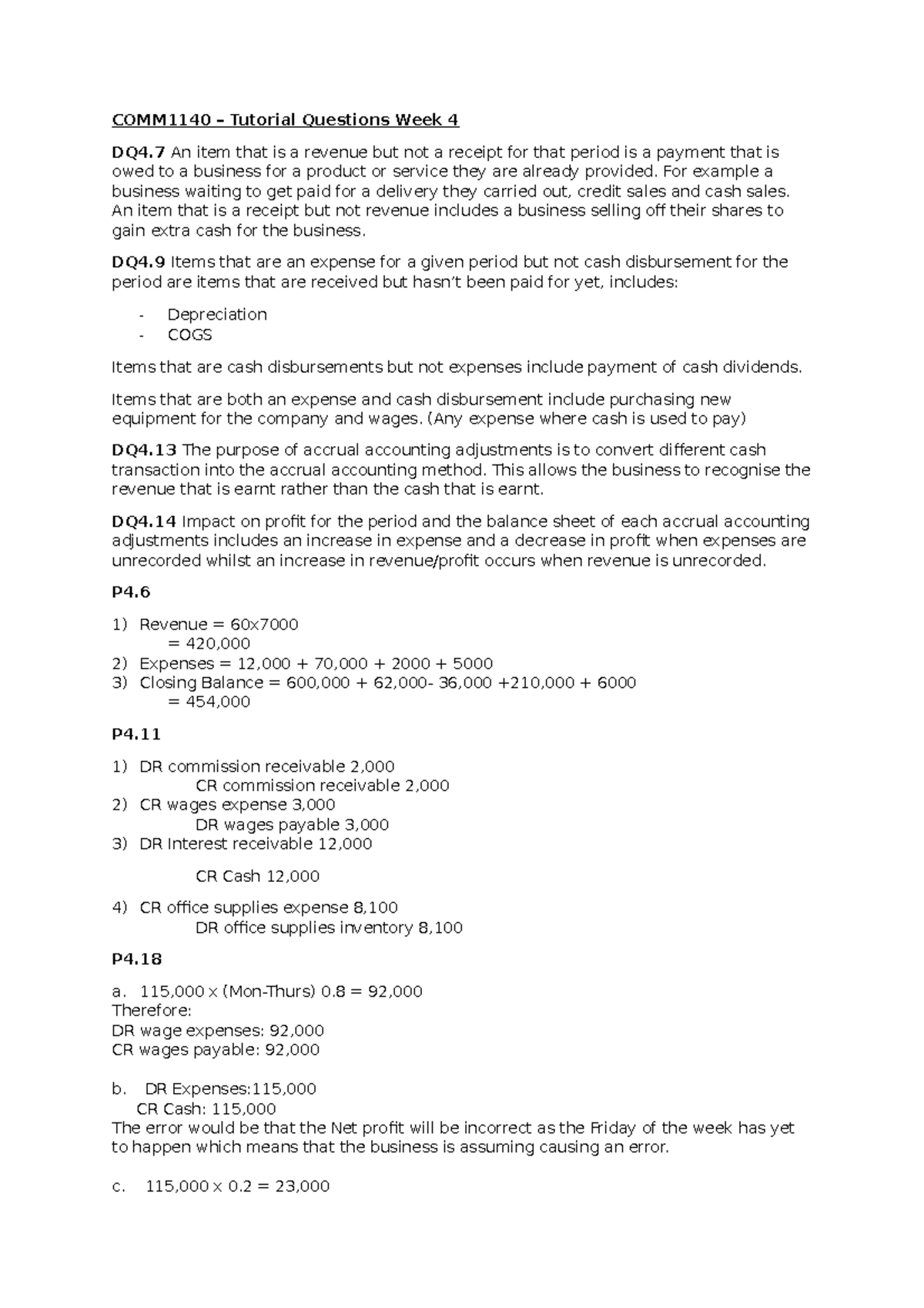 COMM1140 - Week 4 Tutorial Questions and Solutions - Studocu