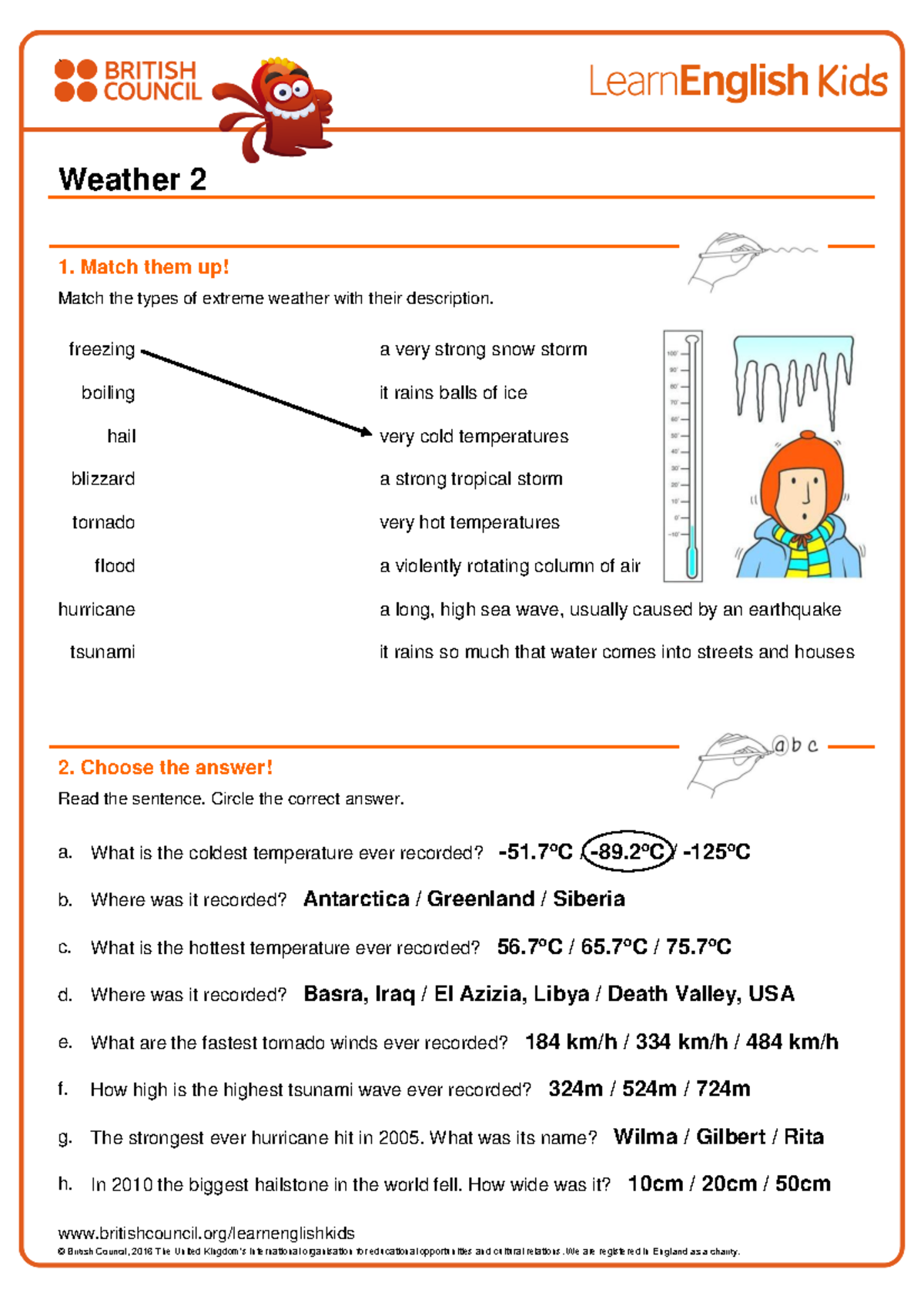 Weather 2: Extreme Weather Types and Record-Breaking Facts Worksheet ...