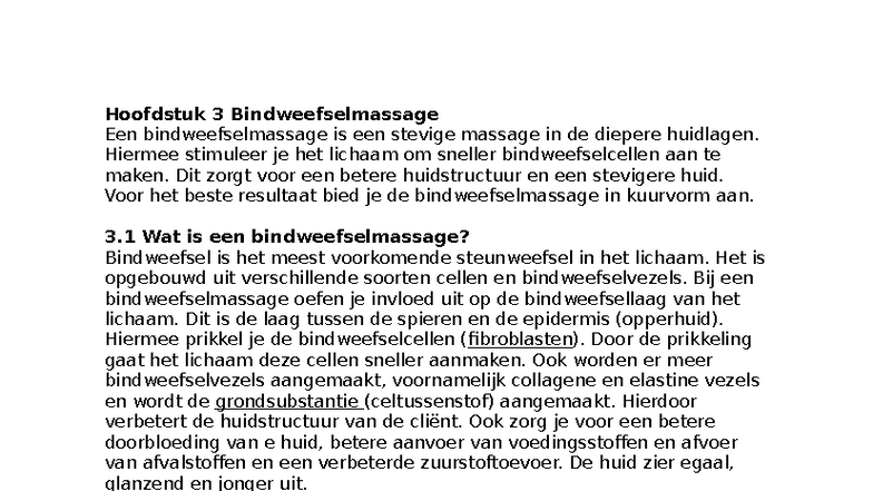 Hoofdstuk 3: Bindweefselmassage en Anatomie van de Huid - Studeersnel