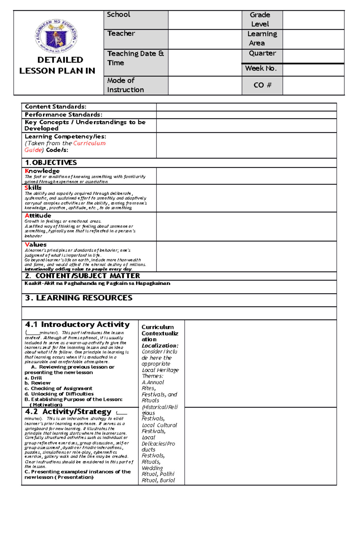 GIYA FOR Lesson Plan: Engaging Learning Activities and Standards - Studocu
