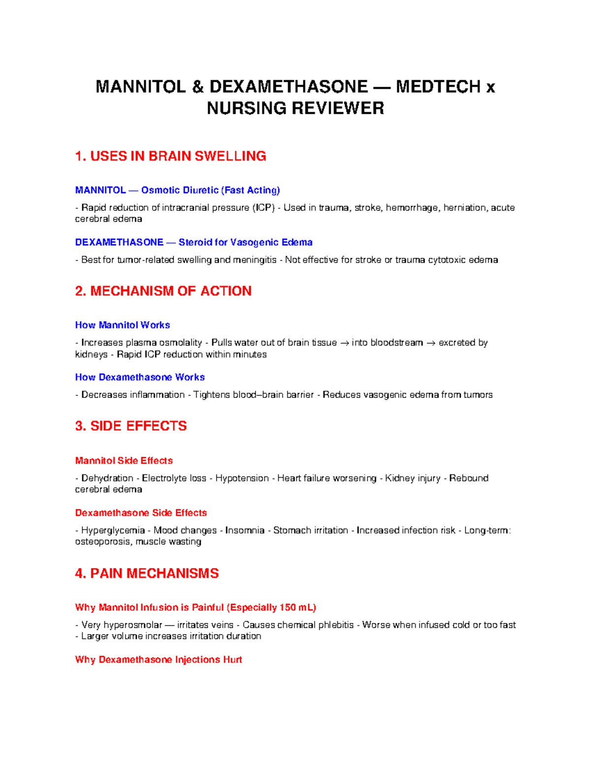 MANNITOL & DEXAMETHASONE MEDTECH x NURSING REVIEWER: BRAIN SWELLING ...
