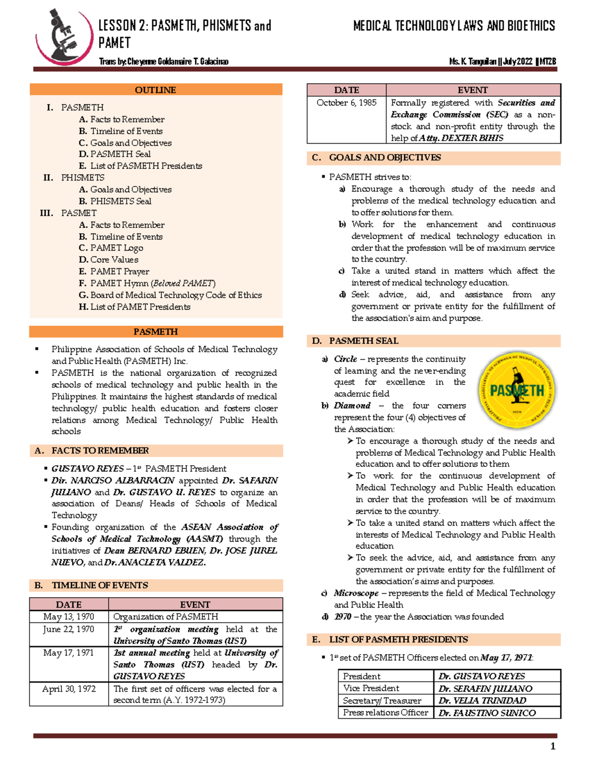 Lesson 2: Overview of PASMETH, PHISMETS, and PAMET (MTLB) - Studocu