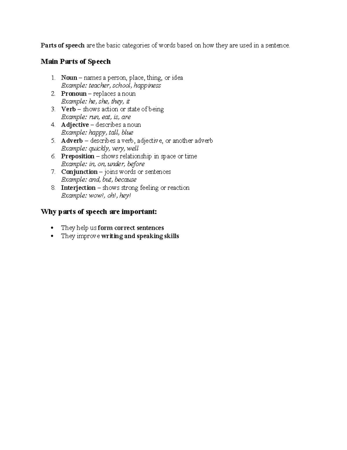 Understanding Parts of Speech: Essential Grammar Guide - Studocu
