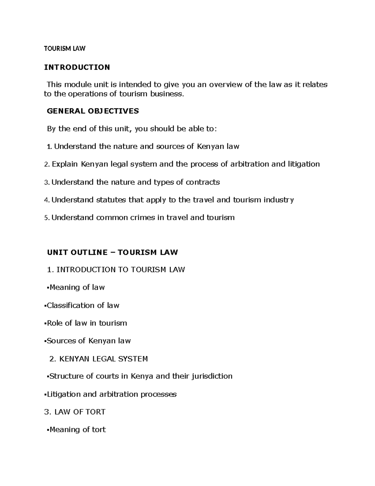 TOURISM LAW 101: Overview of Kenyan Legal Framework and Practices - Studocu