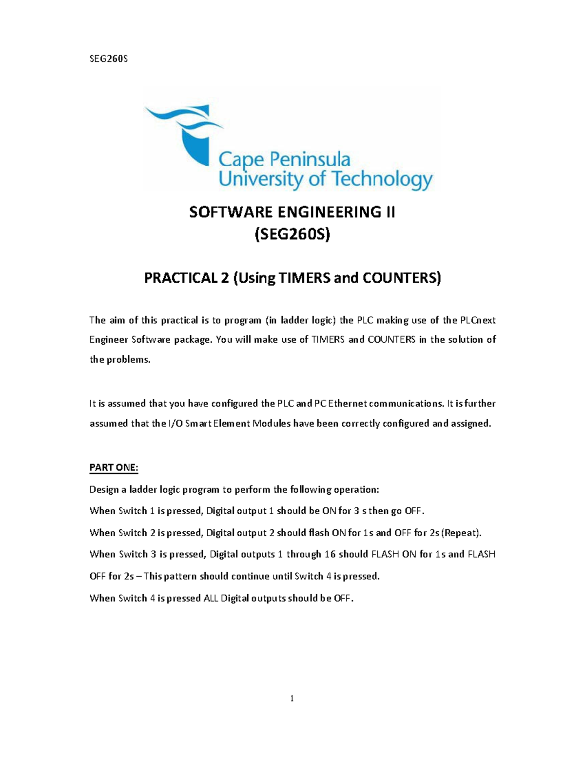 SEG260S Software Engineering II - Practical 2: Timers & Counters - Studocu