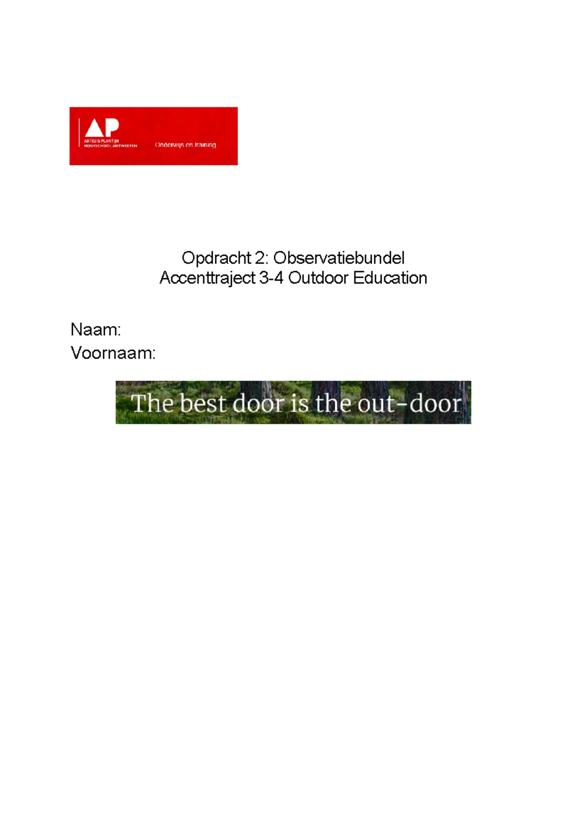 Opdracht 2: Observatiebundel Outdoor Education - Voorbereiding ...
