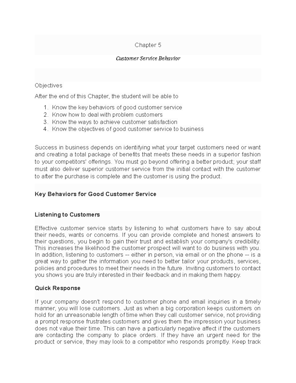 Chapter 5: Essential Customer Service Behaviors for Success - Studocu