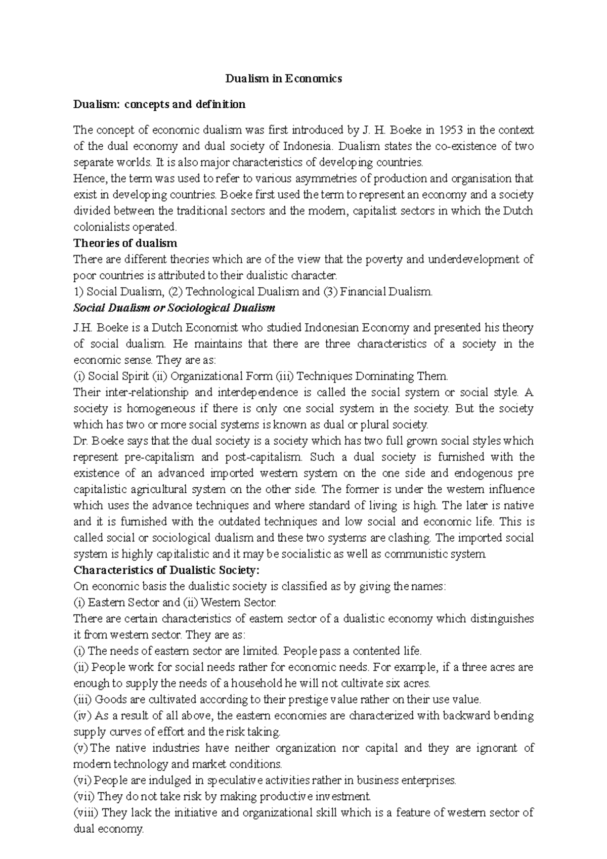 Dualism theories - Macro economics Notes - MG University - Studocu