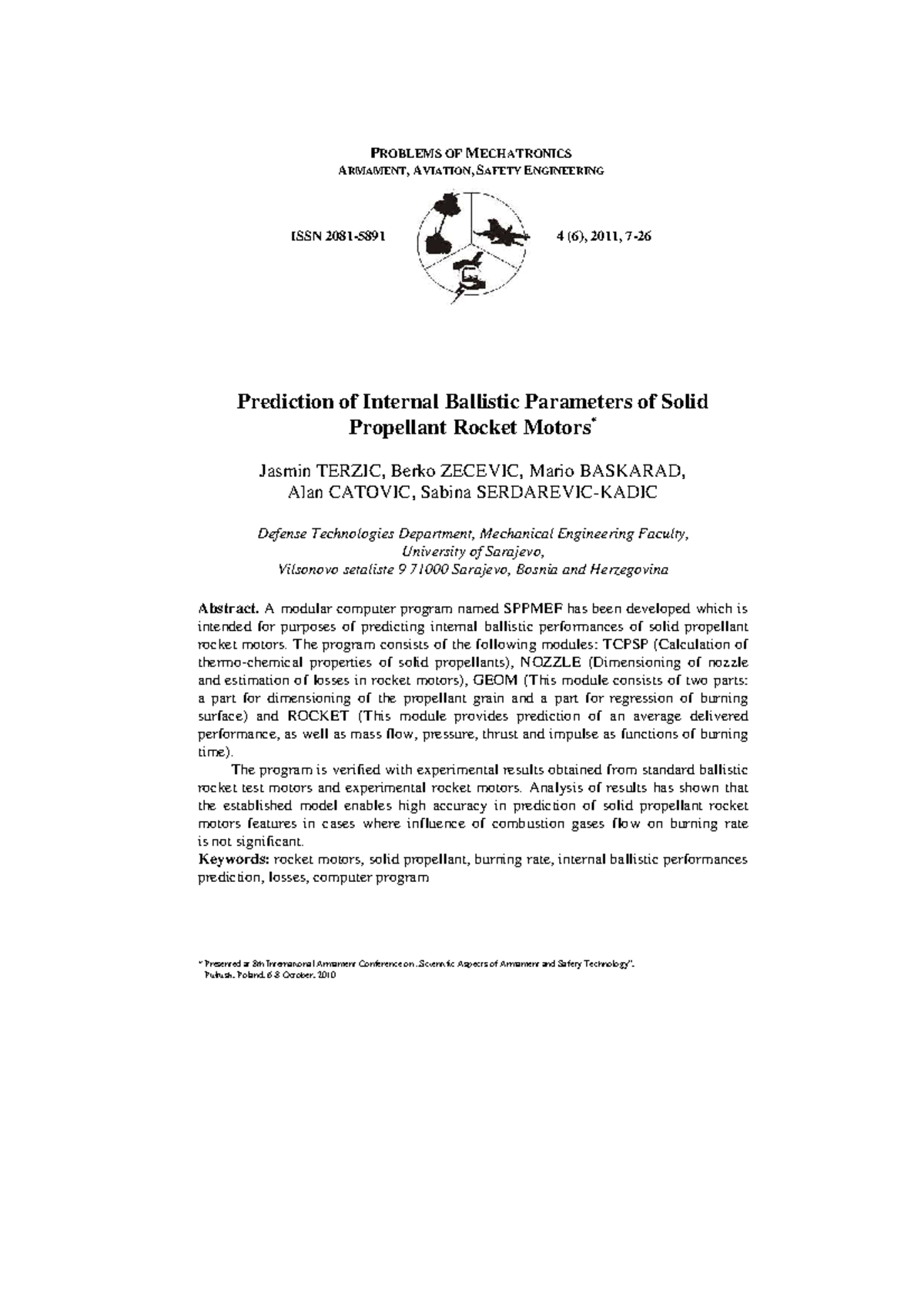 Prediction of Internal Ballistic Parameters of Solid Propellant Rocket ...