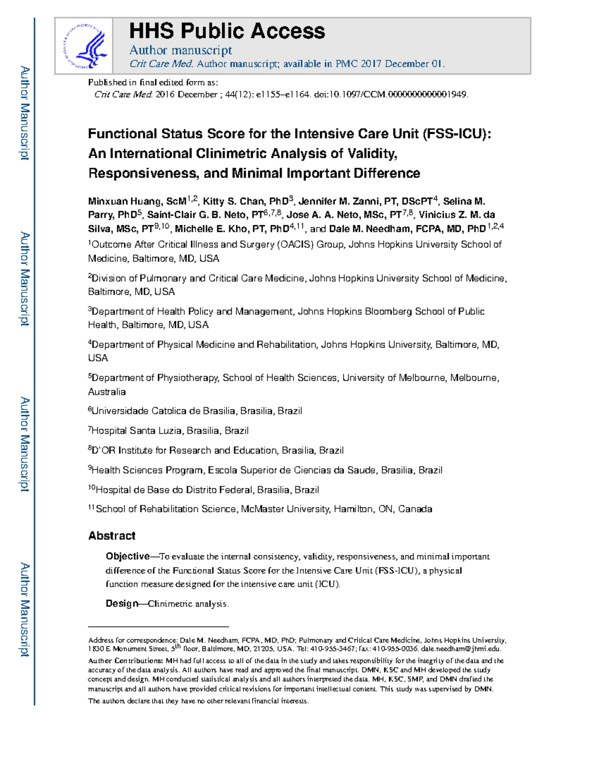FSS-ICU: Validity and Responsiveness Analysis in Critical Care - Studocu