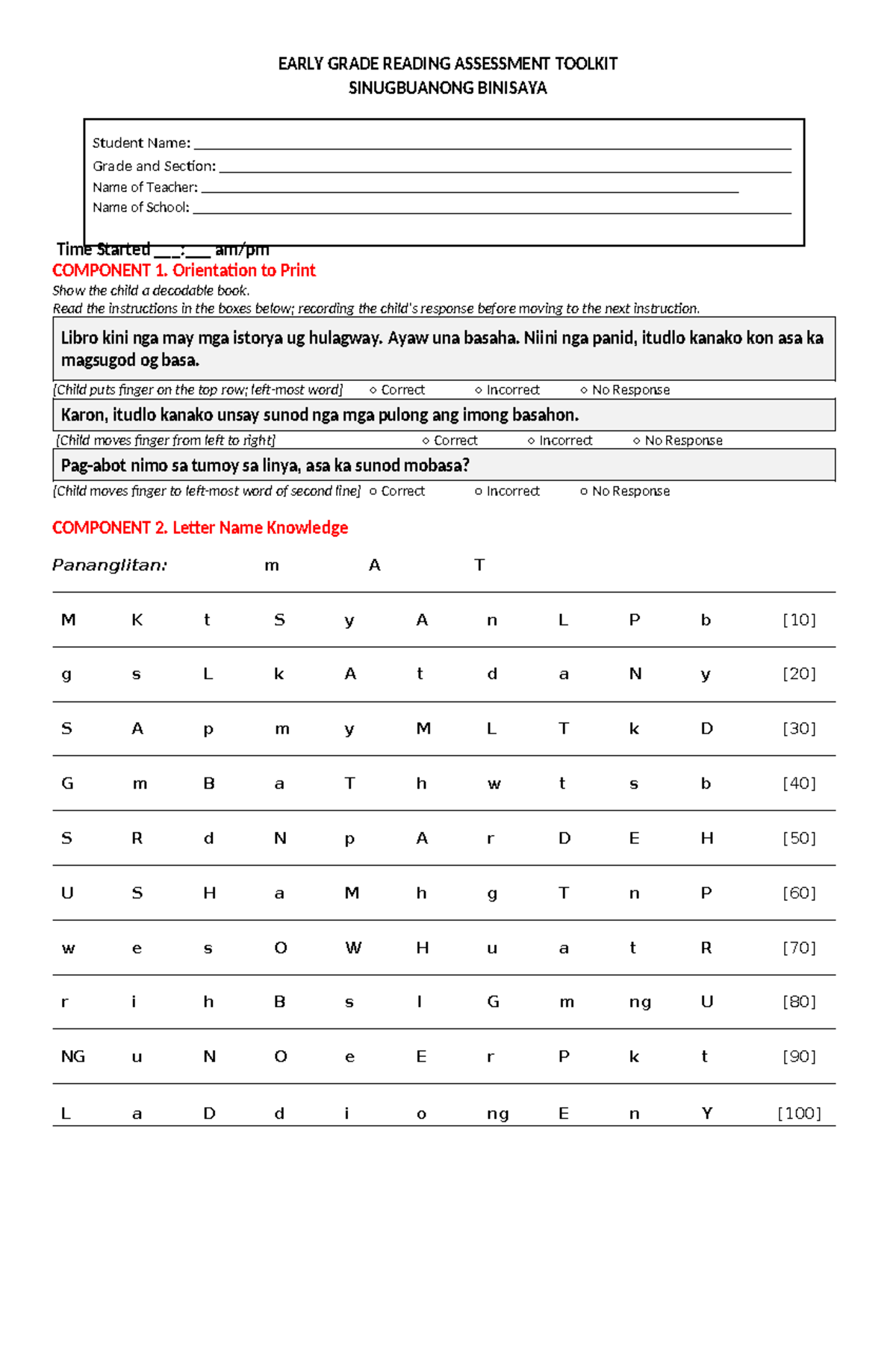 Early Grade Reading Assessment Toolkit - EARLY GRADE READING ASSESSMENT ...