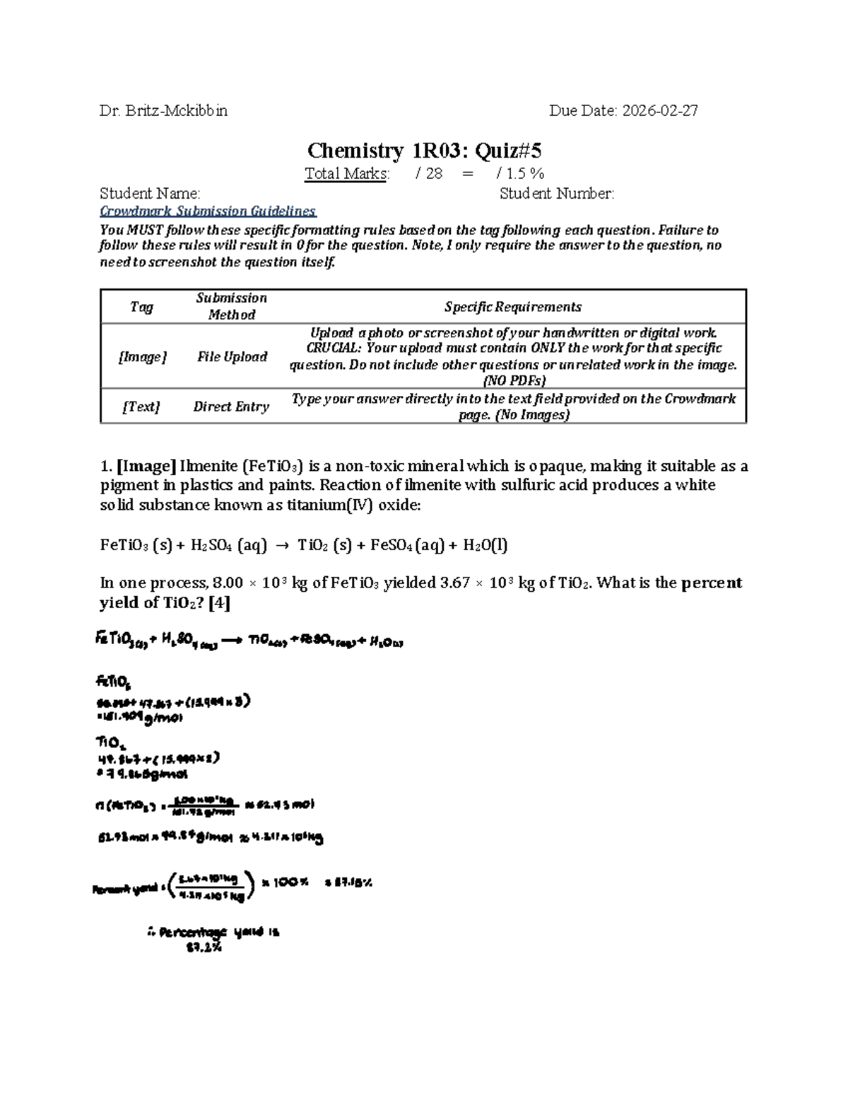 Test 5 - Chemistry 1R03: Key Concepts and Problem Solutions - Studocu