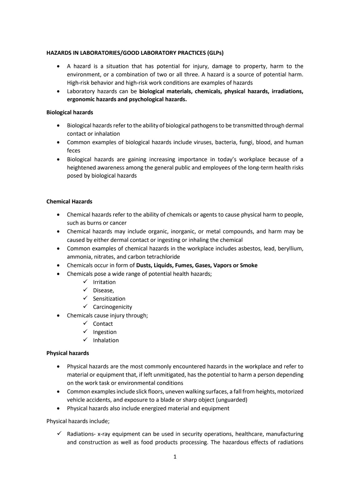 Laboratory Hazards -Good Laboratory Practices - HAZARDS IN LABORATORY ...
