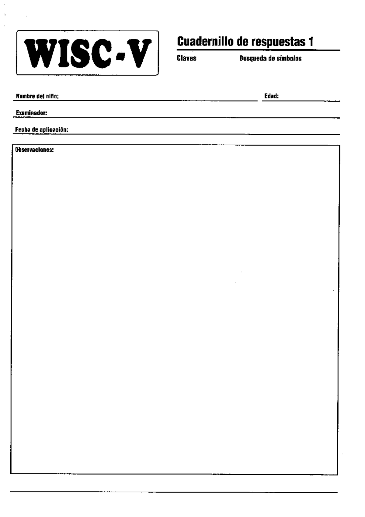 WISC-V Claves y Búsqueda de Símbolos - Cuadernillo de Respuestas - Studocu