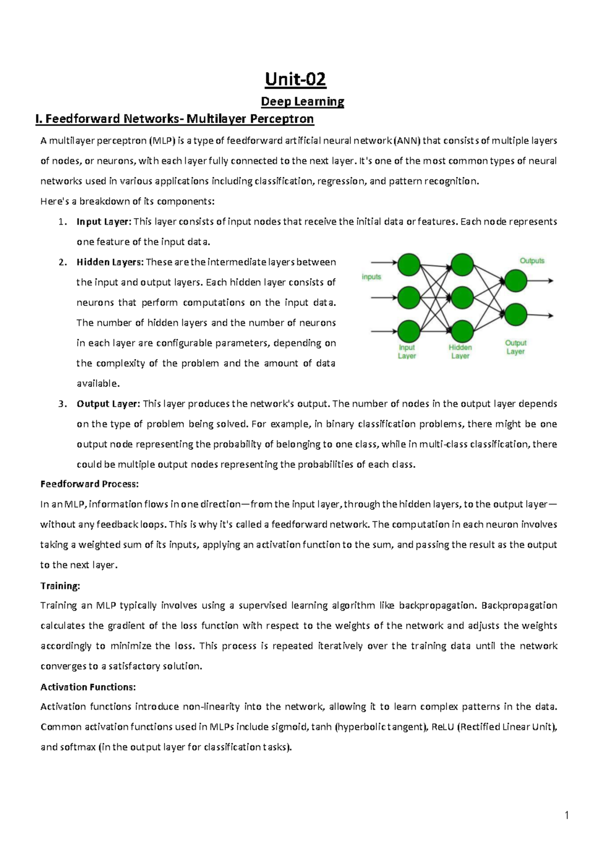 UNIT-2&3 DEEP LEARNING: Feedforward MLP, Gradient Descent & Regularization - Studocu