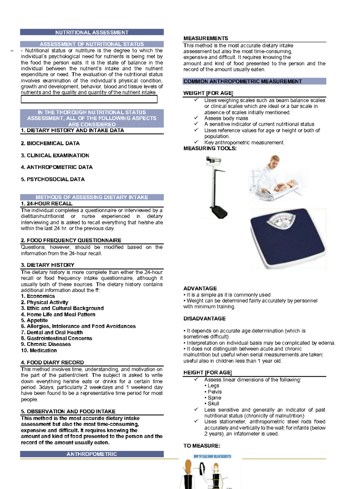 NUTR 101: Comprehensive Nutritional Status Assessment Guide - Studocu
