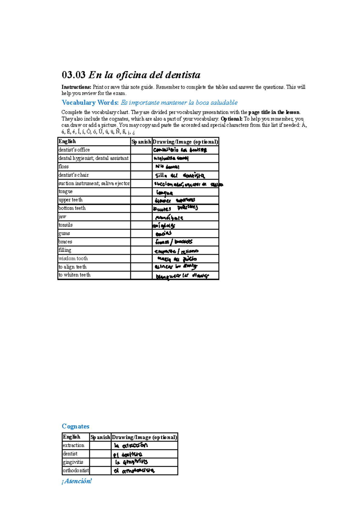 03.03 Notes: Vocabulary Guide for Dental Office Exam Review - Studocu