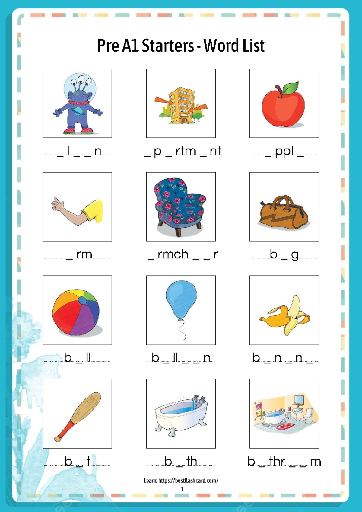 Pre A1 Starters Word List - Vocabulary Guide - Studocu