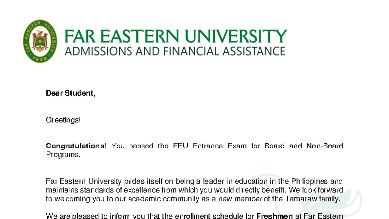 FEU Enrollment Guidelines for Freshmen - April 2023 - Studocu