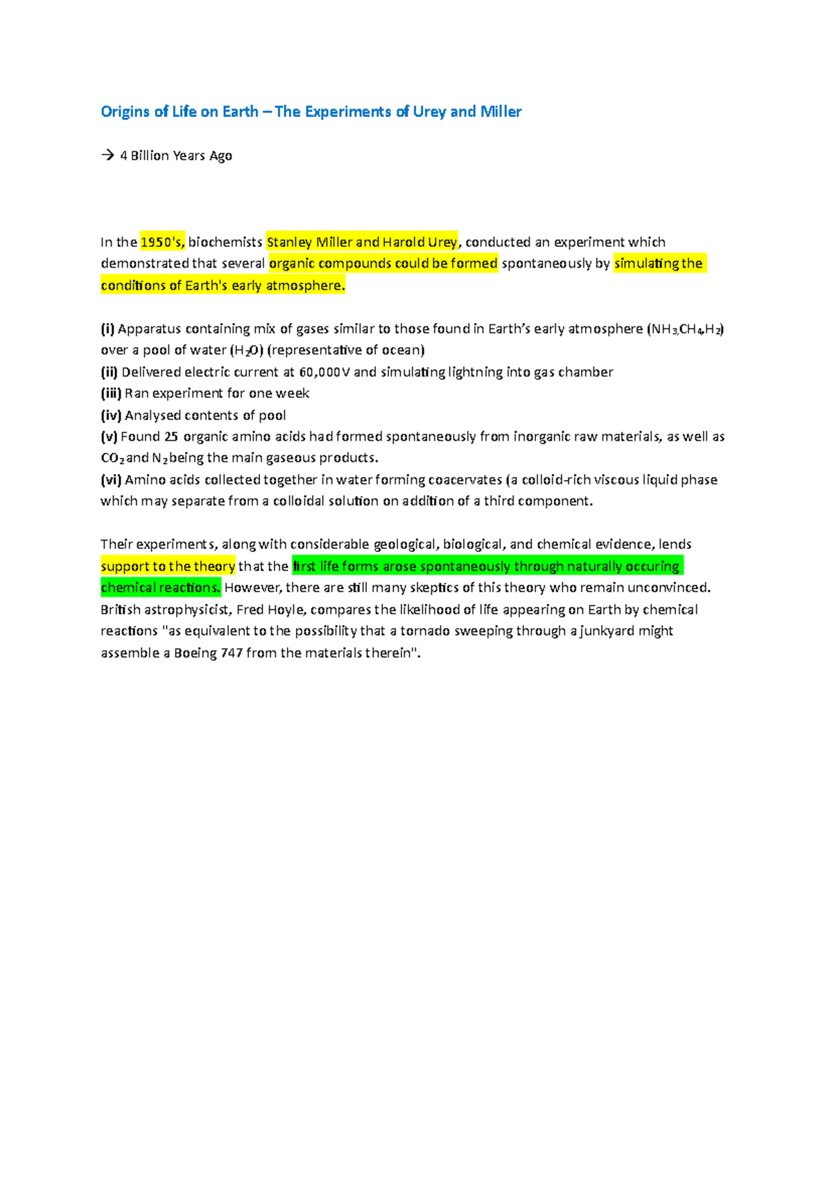 Origin of Life on Earth + Urey and Miller - Origins of Life on Earth ...
