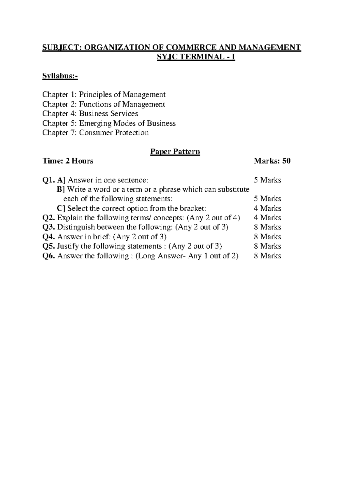 SYJC Term 1 OCM Paper Pattern & Guidelines for Exam Preparation - Studocu