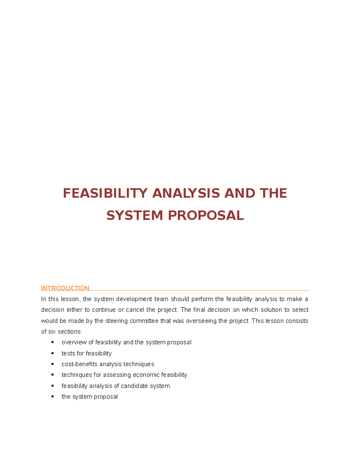 Feasibility Analysis & System Proposal: Key Concepts & Techniques - Studocu