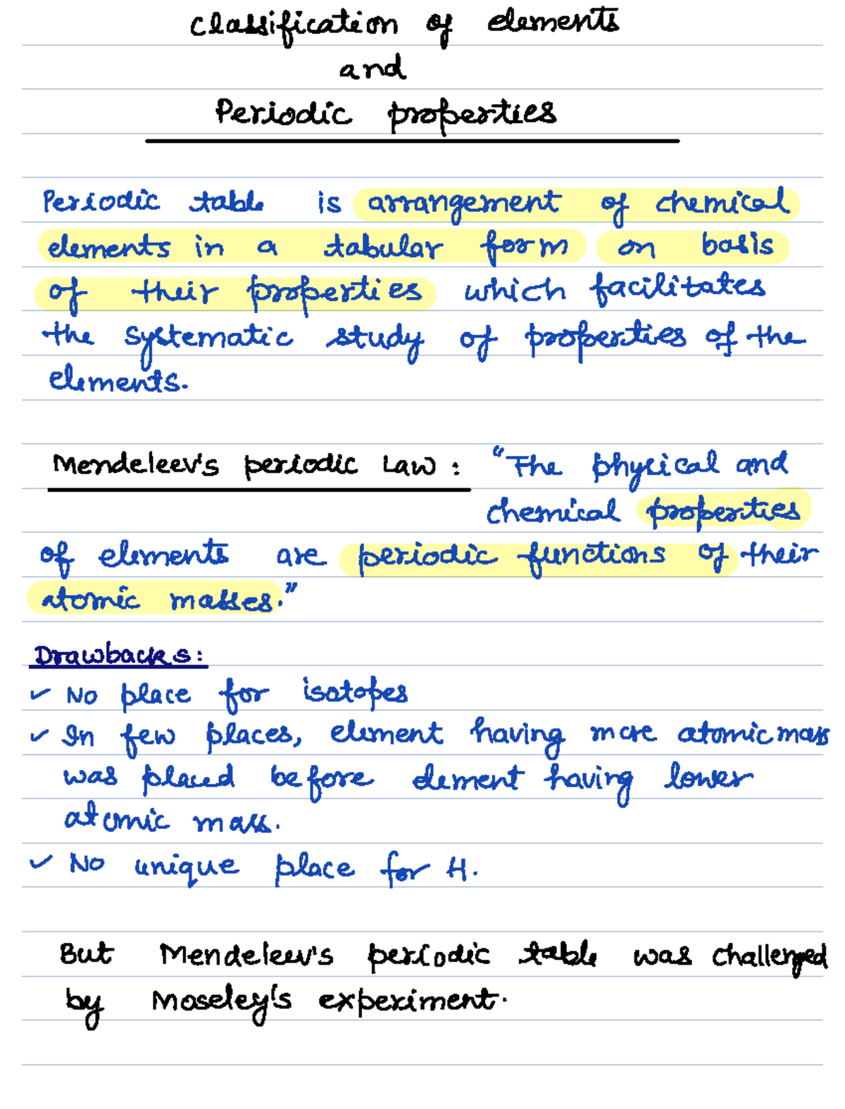 Periodic Classification of Elements: Handwritten Notes (CHEM 101) - Studocu
