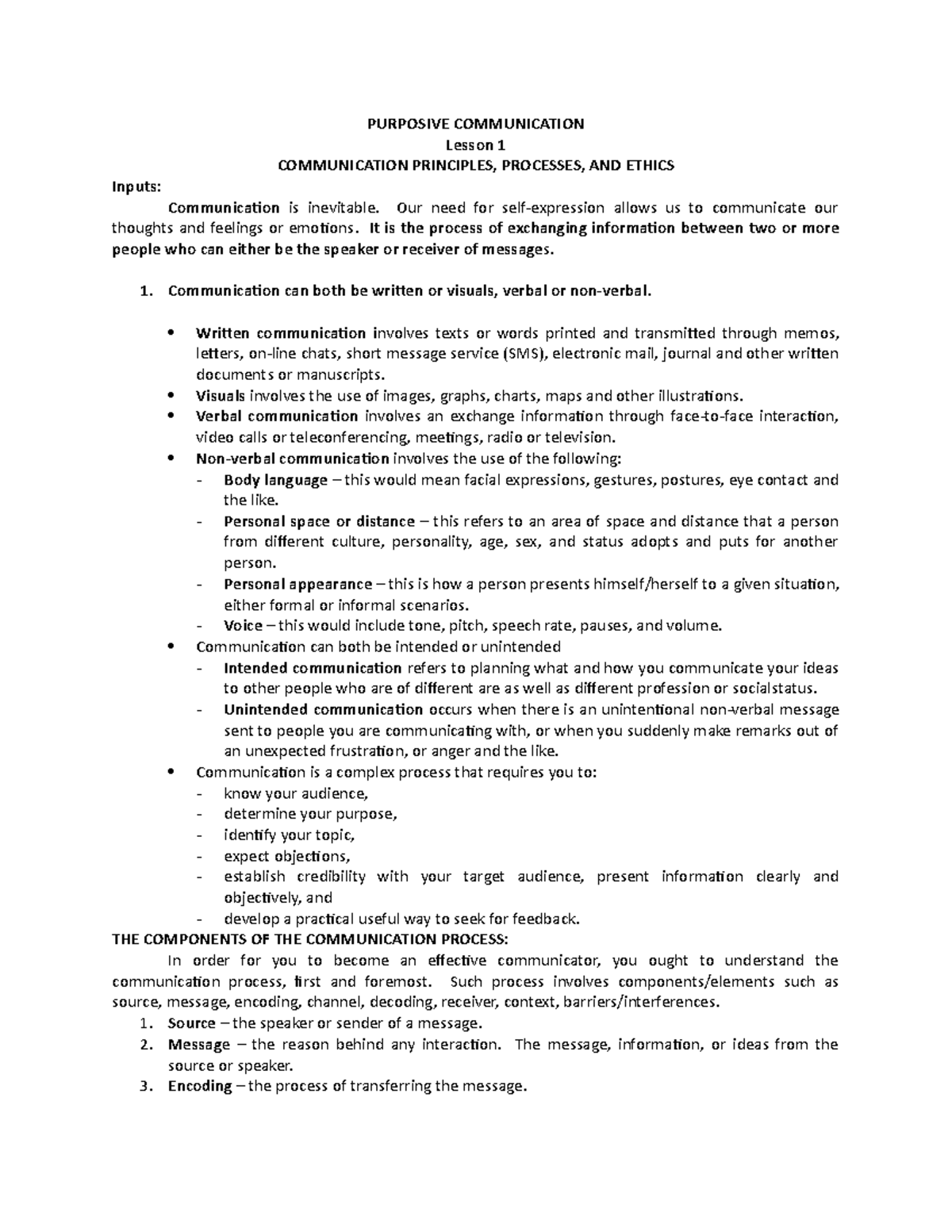 COMMUNICATION PRINCIPLES, PROCESSES, AND ETHICS - Purposive ...