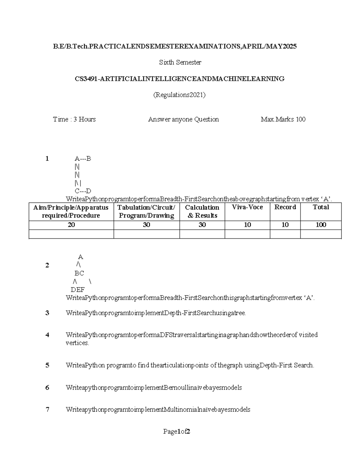 CS3491 SET5: Python Programs for Graph Traversal & Naive Bayes Models ...