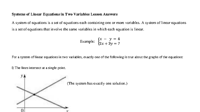 Section 10.1: Systems of Linear Equations Lesson Answers - Studocu