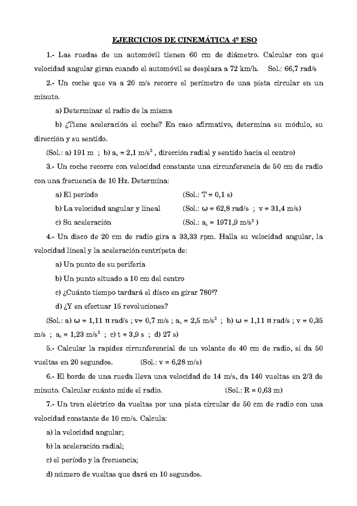 Ejercicios DE Repaso Cinematica - EJERCICIOS DE CINEMÁTICA 4º ESO 1 ...