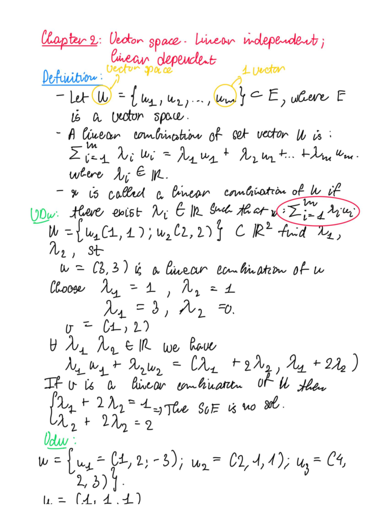 Chapter 2: Vector Space and Linear Independence Concepts - Studocu