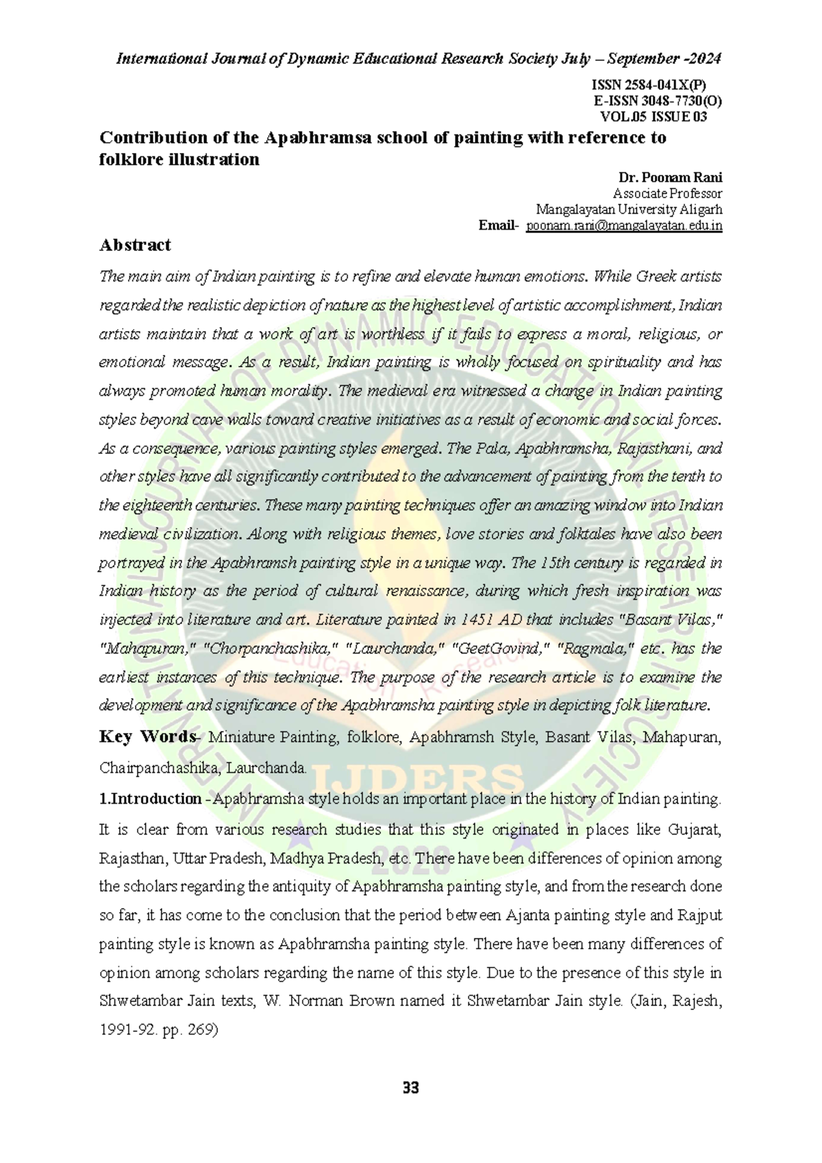 Contribution of the Apabhramsa school of painting with reference to ...