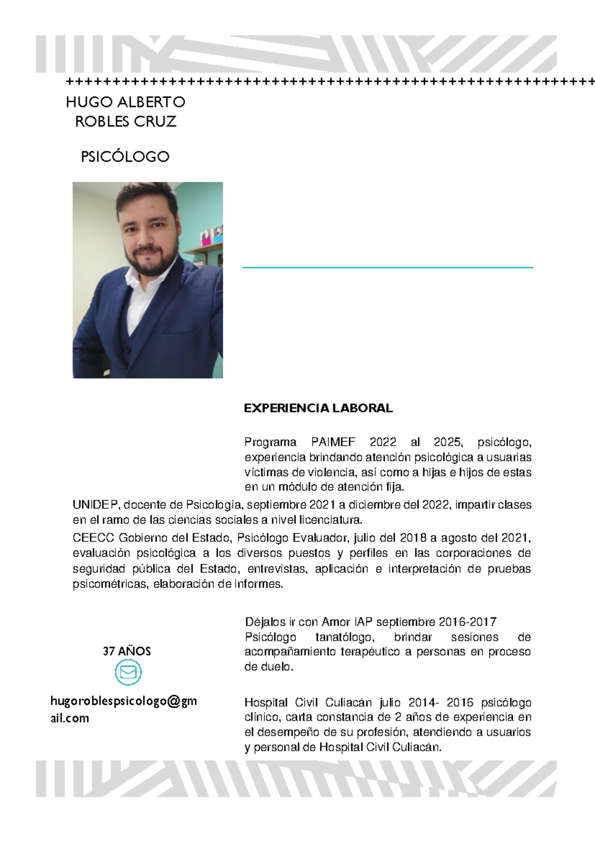Currículum Vitae 2025 - Hugo Alberto Robles, Psicólogo con Maestría ...