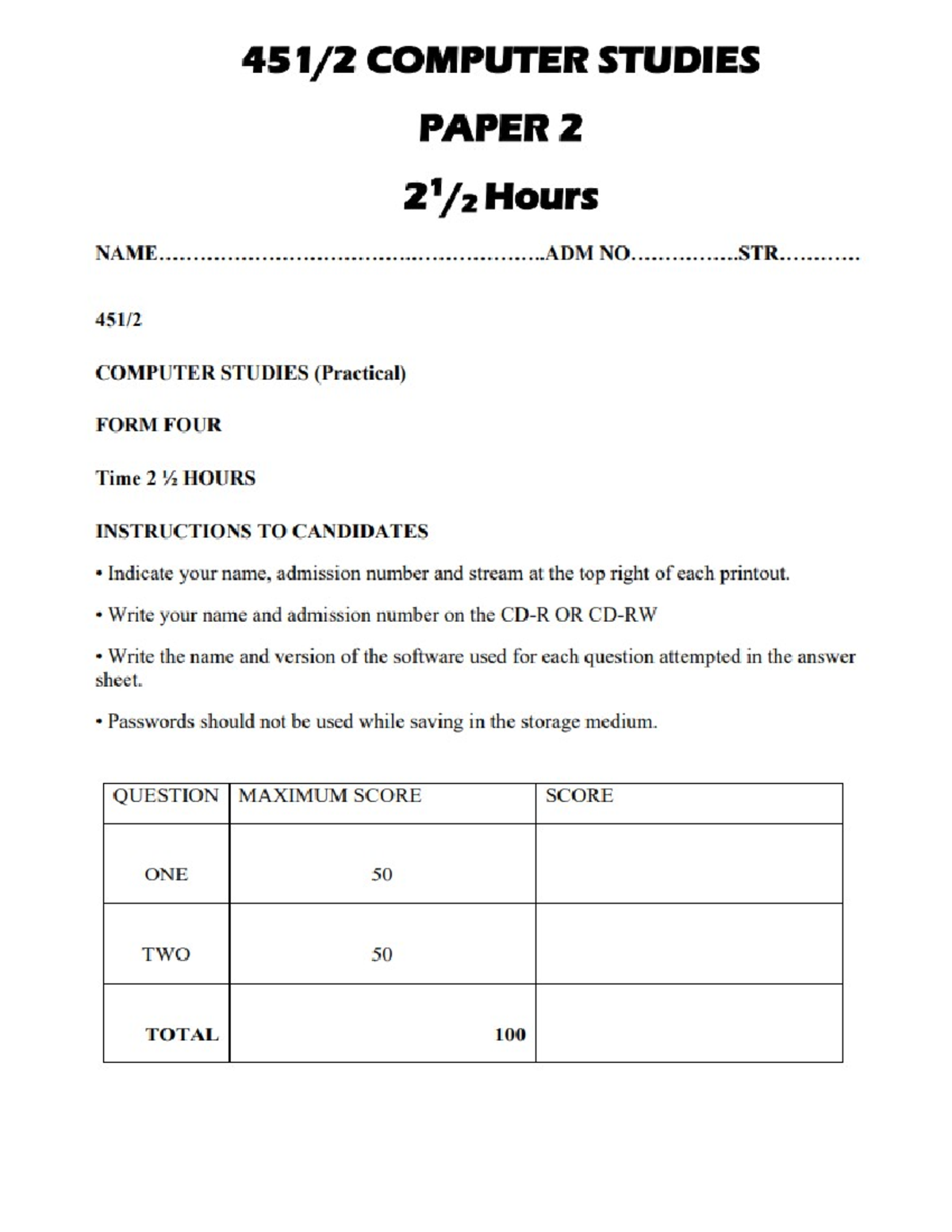 F4 Practical PP2 - BACHELOR OF COMMERCE - COMPUTER STUDIES PAPER 2 ...
