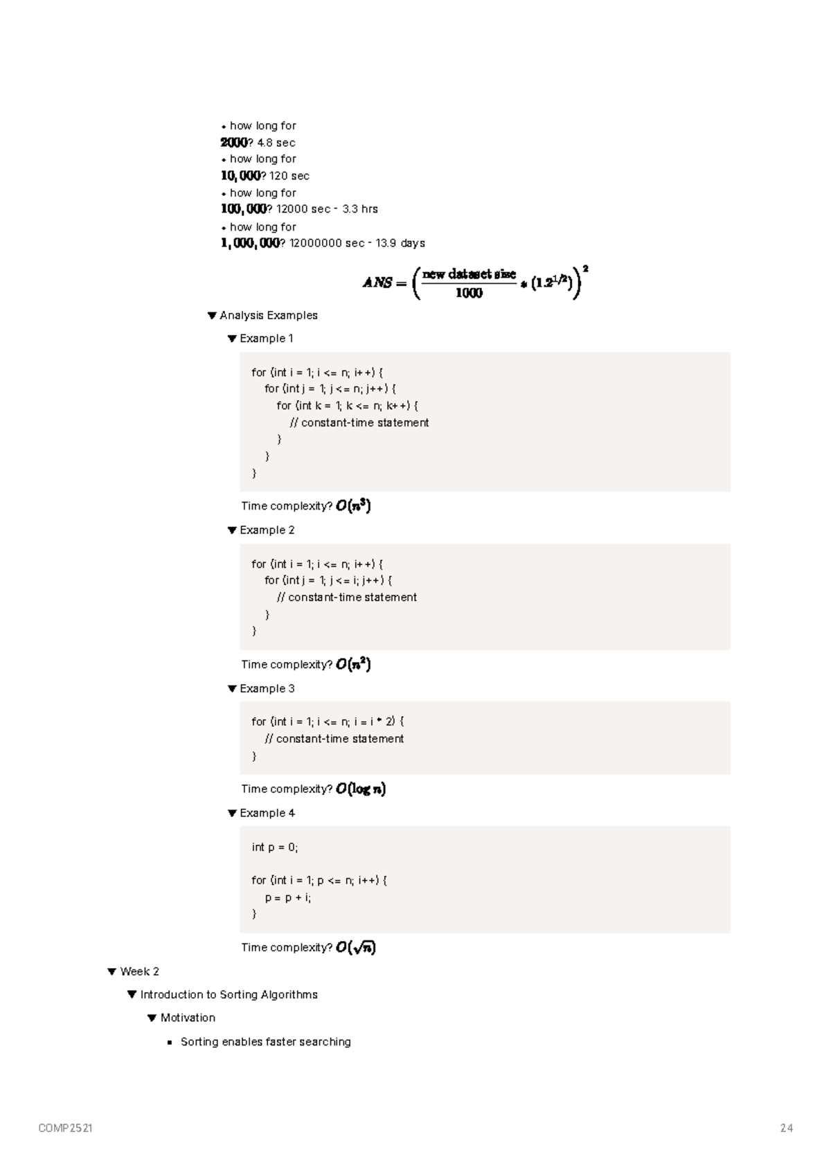 COMP2521 Week 2 Lecture Notes on Sorting Algorithms - Studocu
